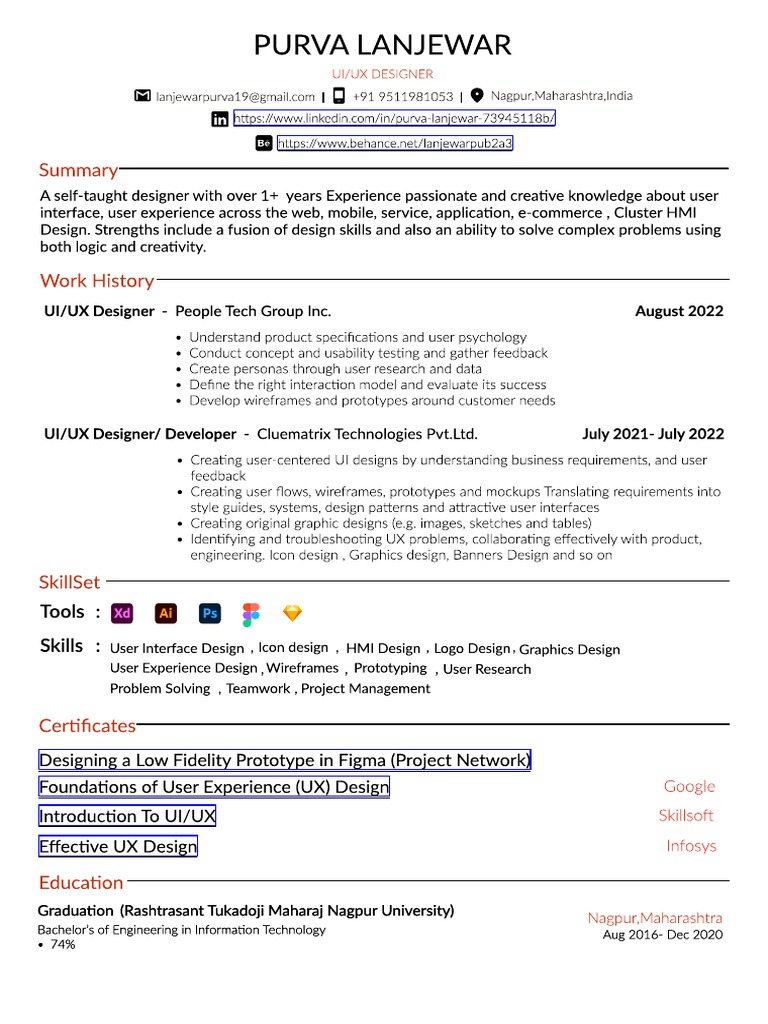 Purva Lanjewar Resume UIUX Designer (2) - Compressed | PDF