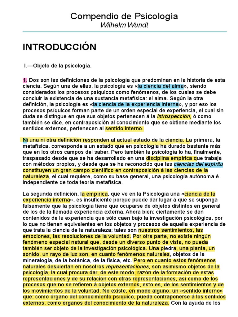 Wundt Wilhelm Compendio | PDF | Experiencia | Sicología