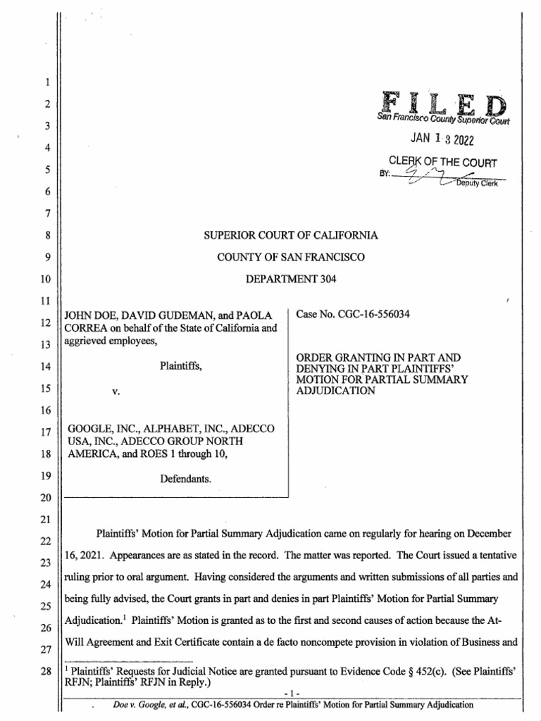 John Doe Et Al. v. Google, Inc., Case No. CGC-16-556034 (Cal. Super ...