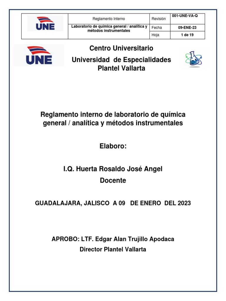 Reglamento de Seguridad en Laboratorio Químico | PDF