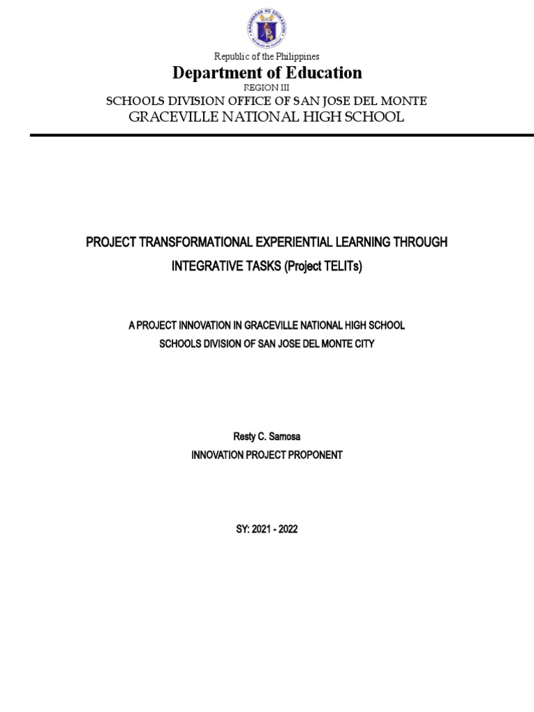 TRANSFORMATIONAL EXPERIENTIAL LEARNING THROUGH INTEGRATIVE TASKS (Project TELITs) | PDF ...