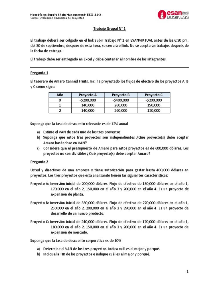 Trabajo Grupal N°1 | PDF | Tasa interna de retorno | Sector privado