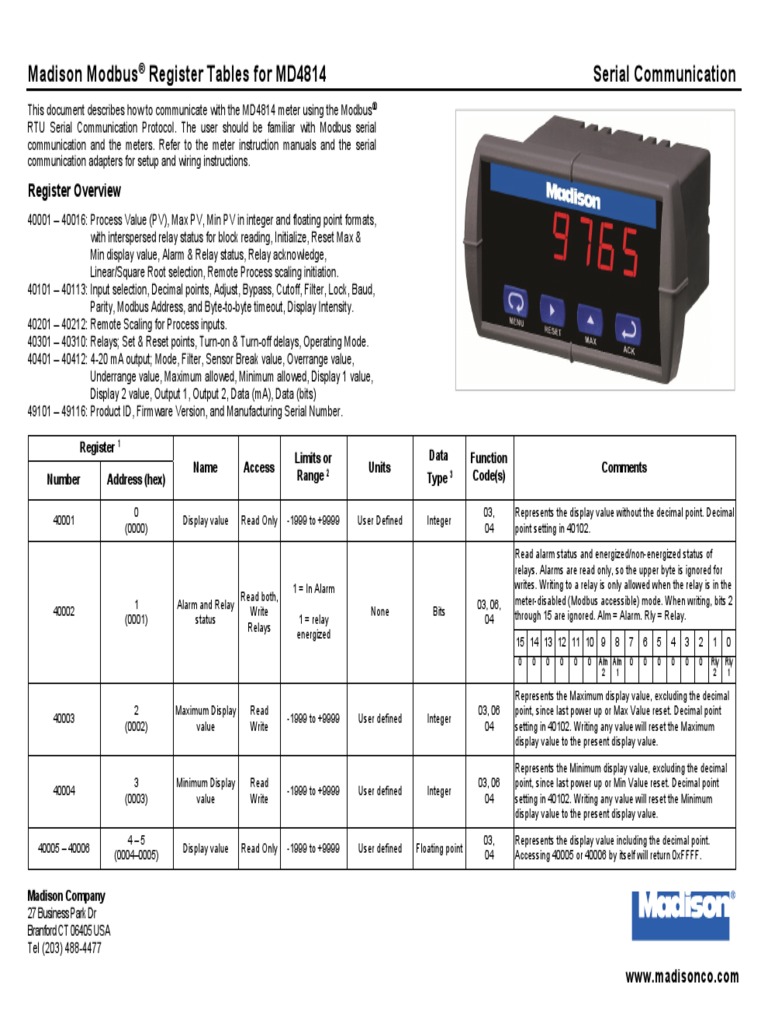 MD4814 Modbus Register Tables | PDF | Bit | Computing