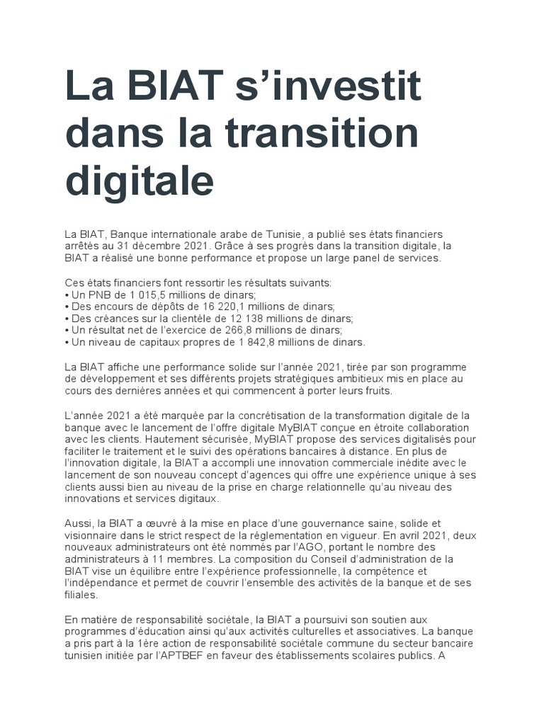 La BIAT S | PDF | Économie