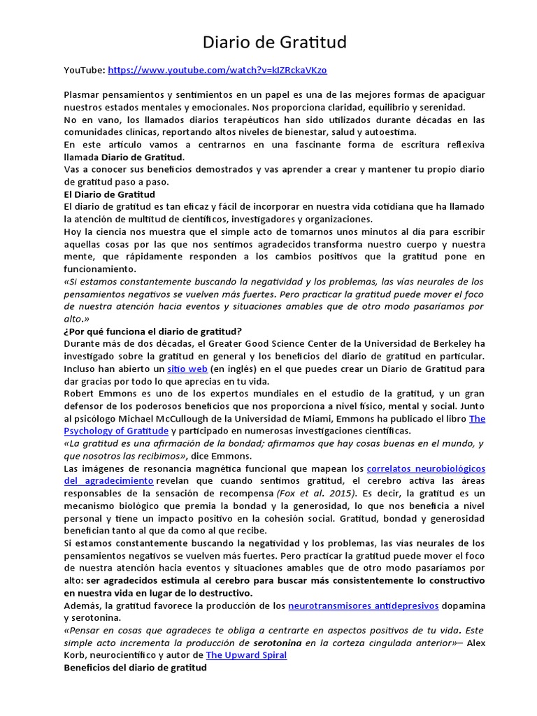 Diario de Gratitud: Beneficios y Guía | PDF | Gratitud | Mente