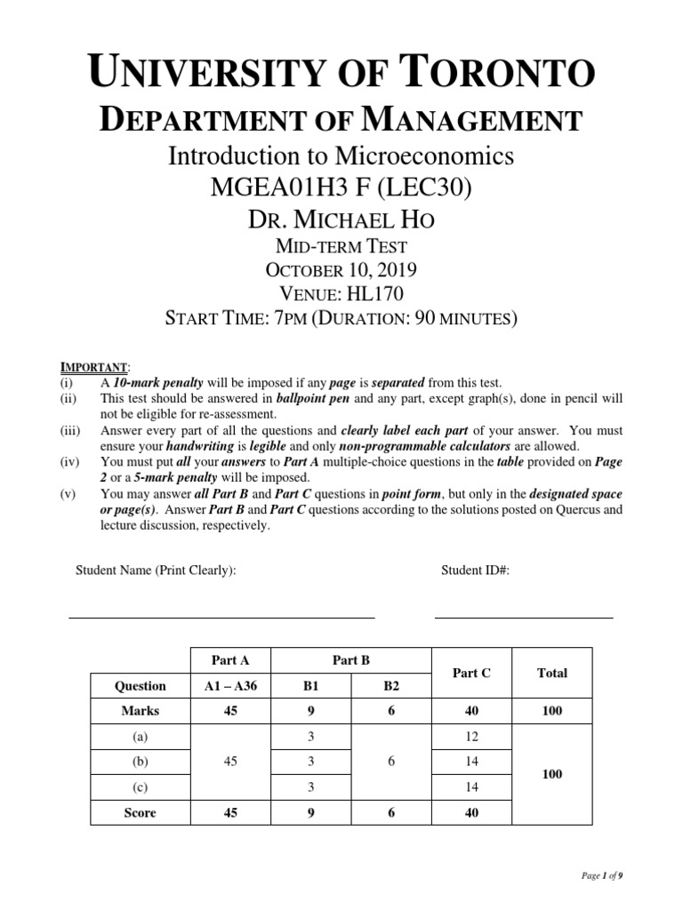 UofT Microeconomics Midterm 2019 | PDF | Demand | Economic Surplus