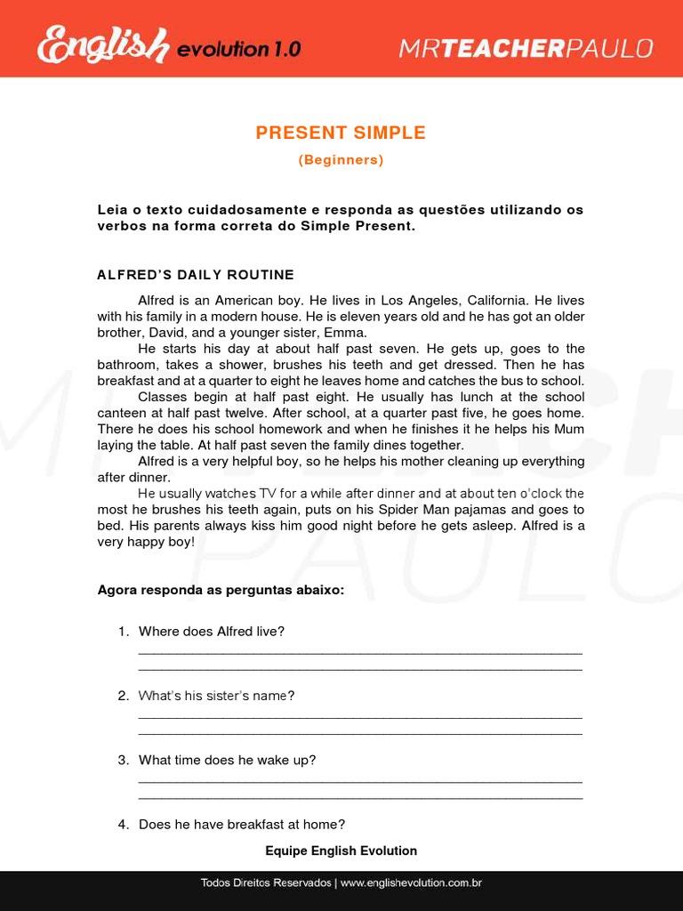 Alfred's Daily Routine: A Guide to Using the Present Simple Tense to ...