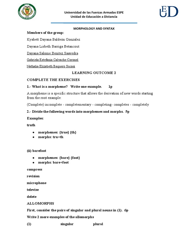 A2 Group2 Morphology Syntax | PDF | Morphology (Linguistics) | Word