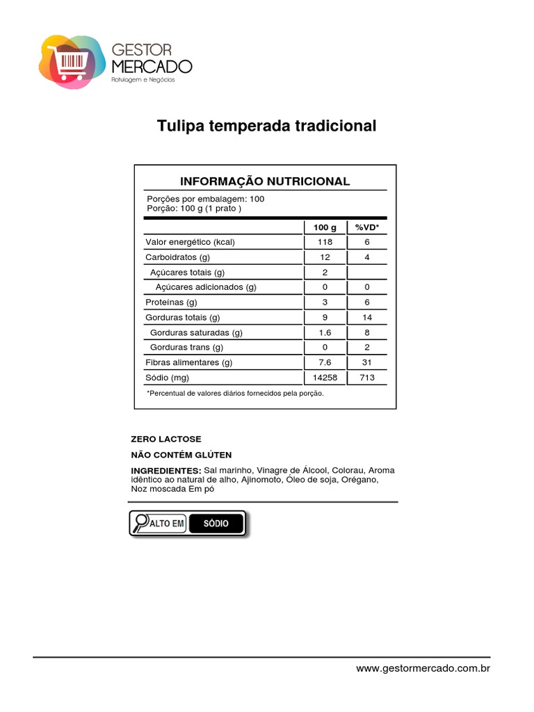 Tabela Nutricional Frango Tradicional | PDF