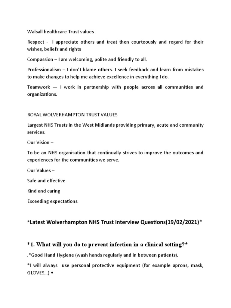 Wolverhampton NHS Interview Questions | PDF