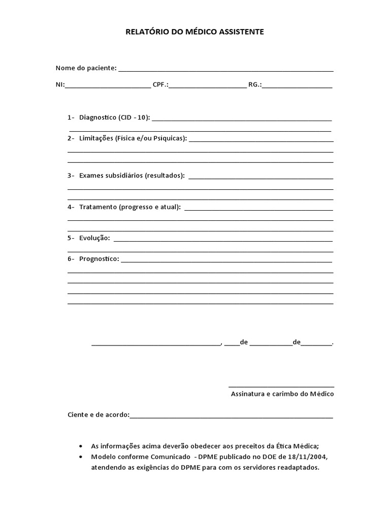 Relatório Médico Assistente para Readaptação | PDF