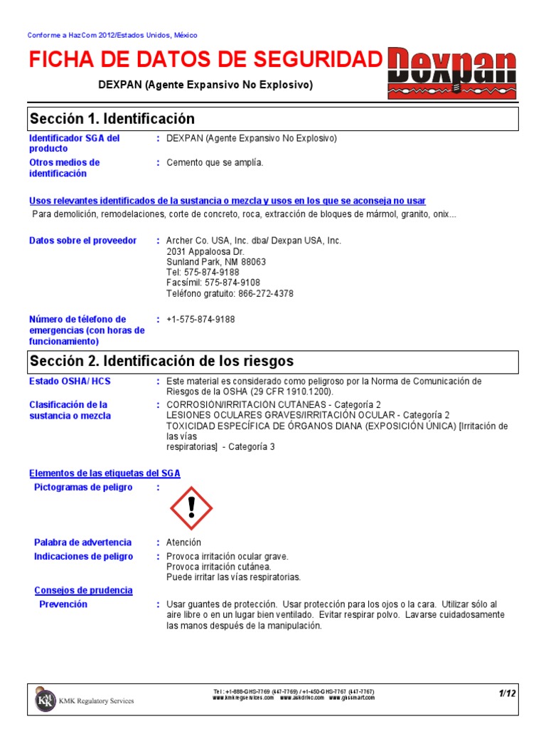 Ficha de Seguridad de DEXPAN | PDF | Agua | Residuos