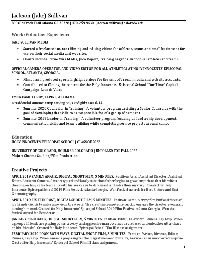 Jake Sullivan Resume | PDF