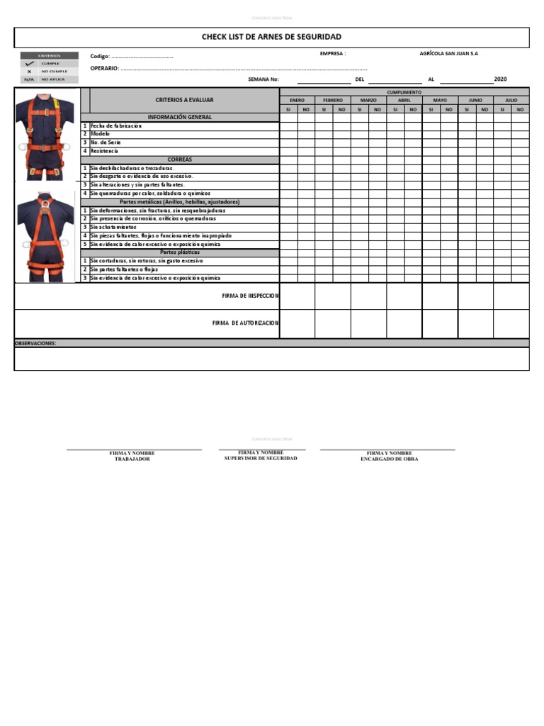 Check List Arnés de Seguridad - San Juan ASJ-SGSST-F-011 | PDF