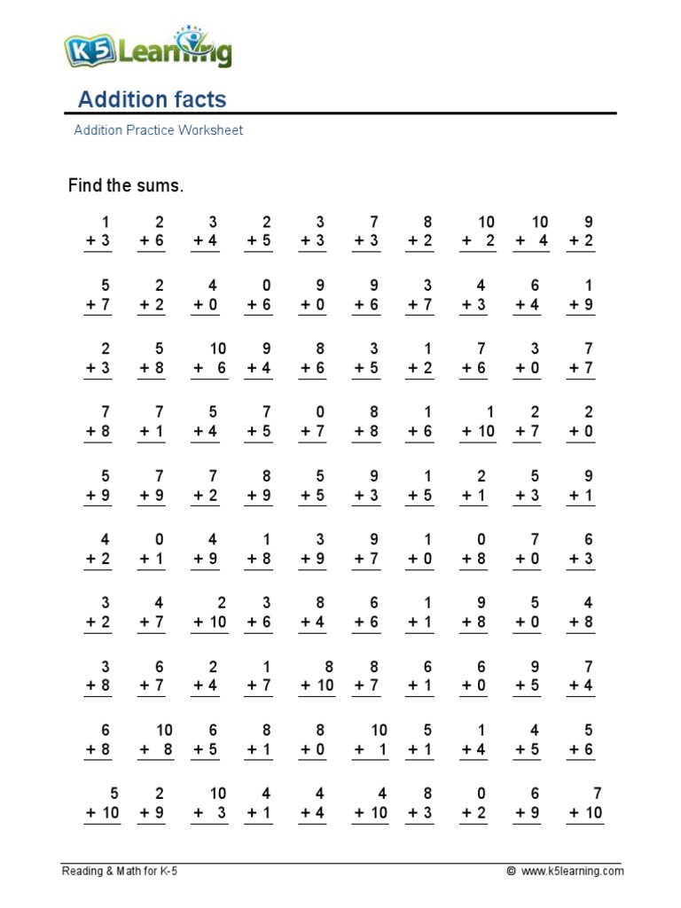 Addition Facts To 10 B | PDF