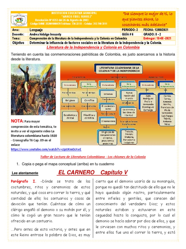 Guia6 Literatura de La Independencia y La Colonia en Colombia 8.2 ...