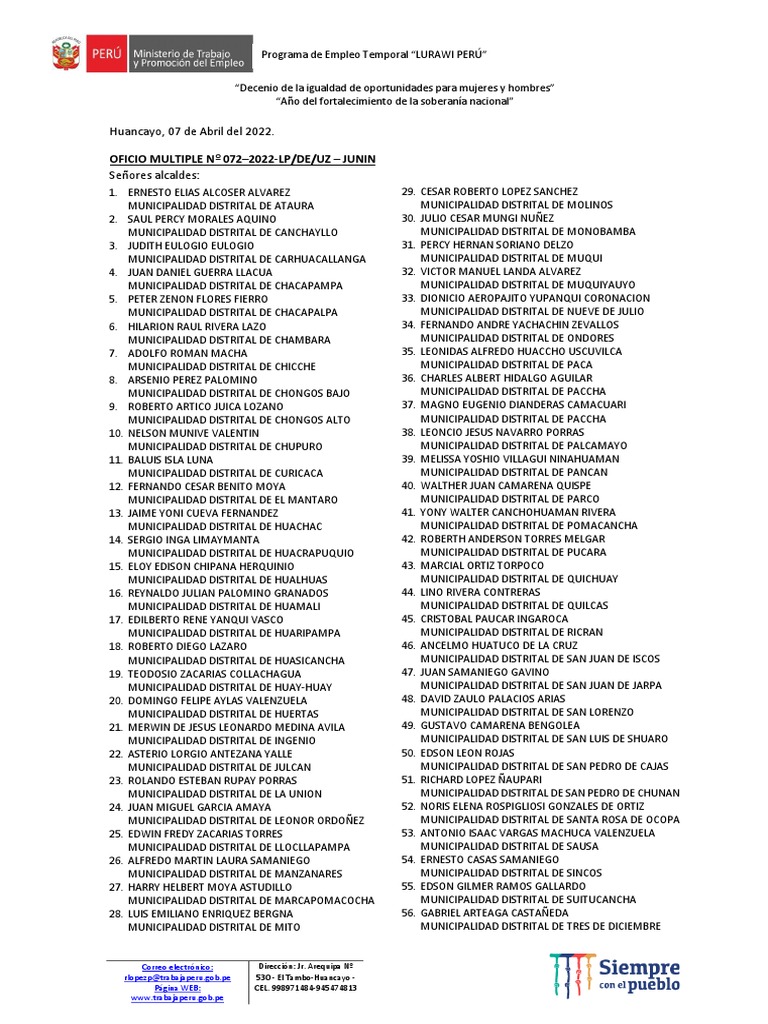 Oficio Multiple #072 - 2022 | PDF