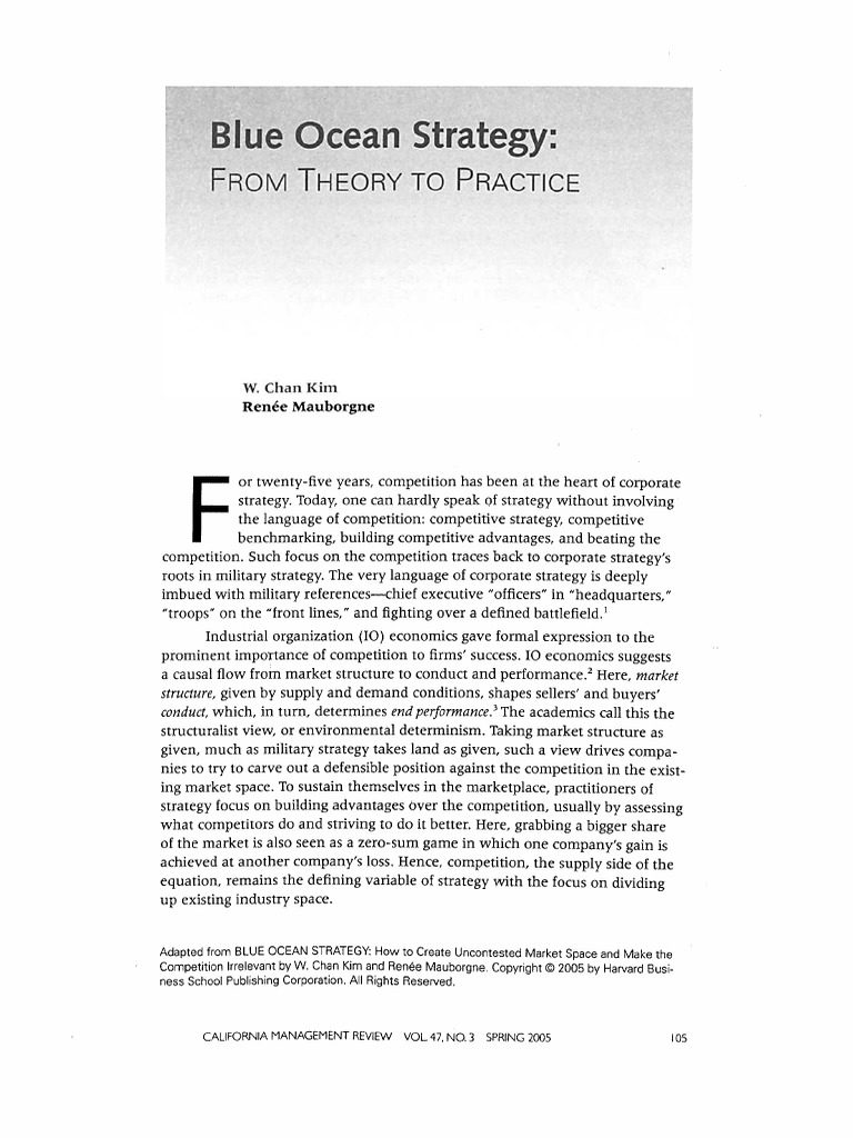 L16. Chan, W. & Mauborgne, R. (2005) - Blue Ocean Strategy. From Theory ...