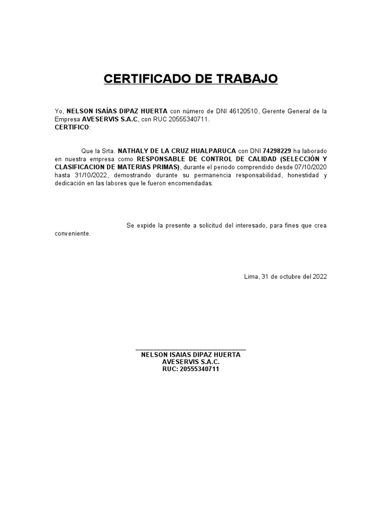 Certificado Trabajo | PDF