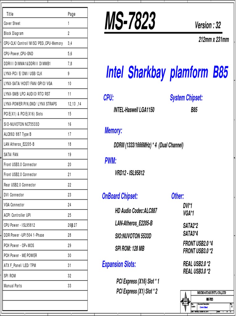 MSI MS-7823 Rev 3.2 PDF | PDF | Computing | Physical Layer Protocols