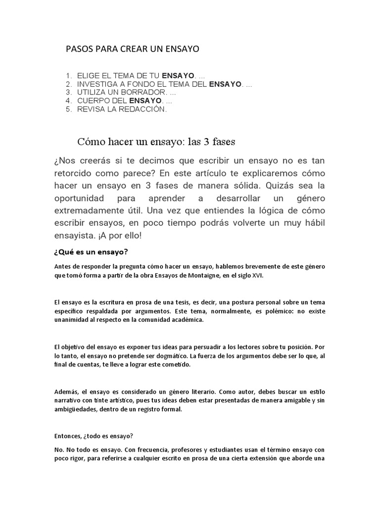 Pasos para Crear Un Ensayo y Fases de Un Ensayo | PDF | Ensayos