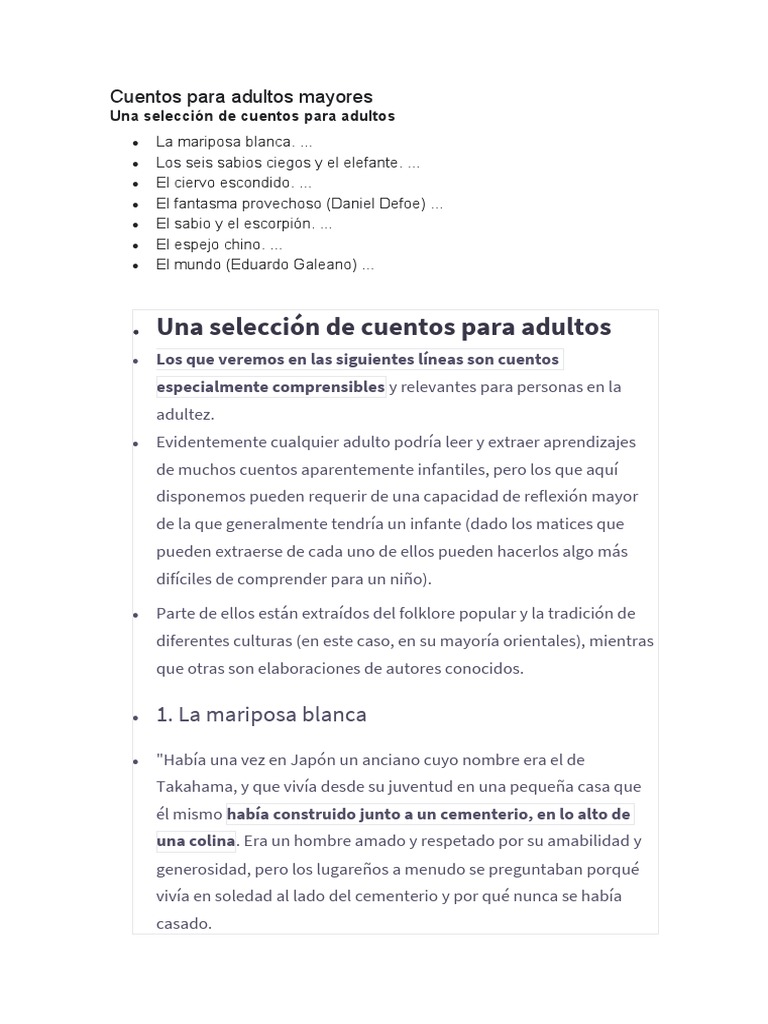 Cuentos para Adultos Mayores | PDF | Amor