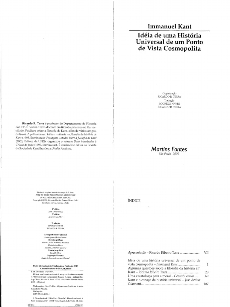 Ideia de Uma Historia Universal - Kant0001 | PDF | Liberdade | Immanuel Kant