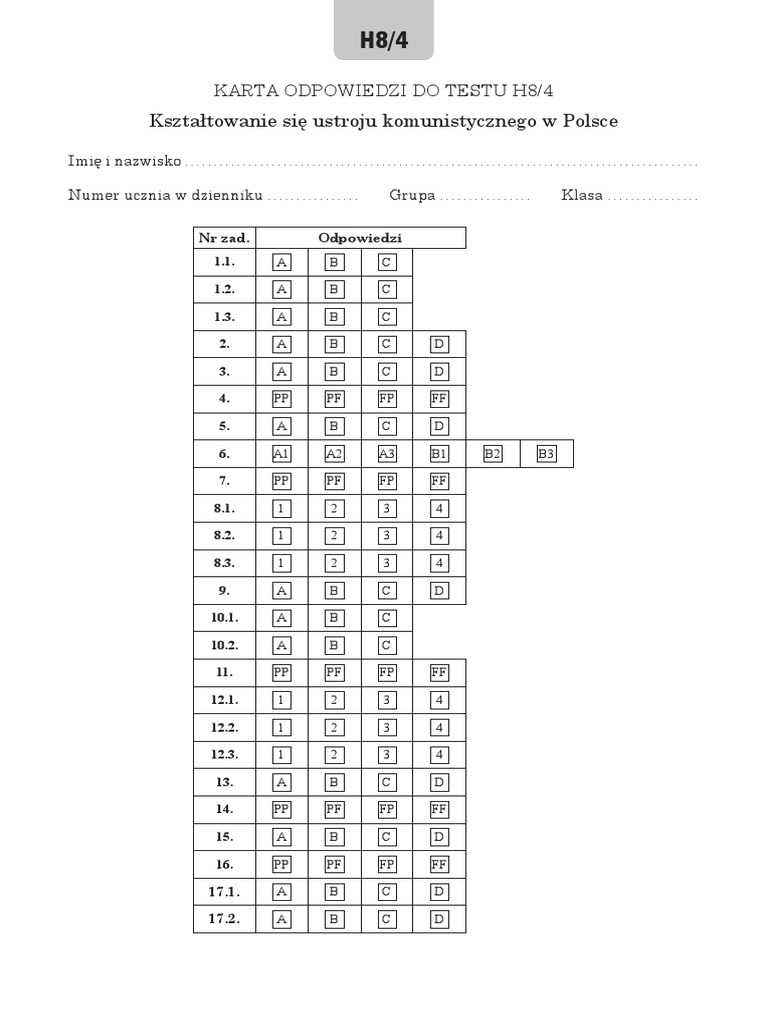 Kl.8.karta Odpowiedzi | PDF