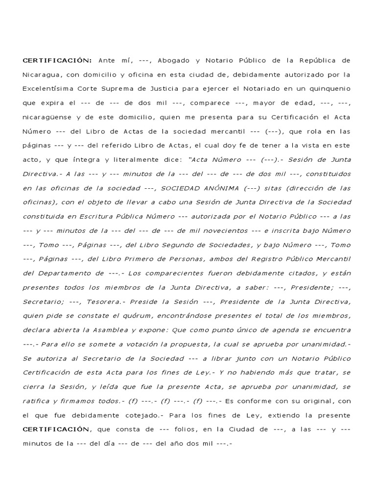 Certificación Acta Junta Directiva | PDF