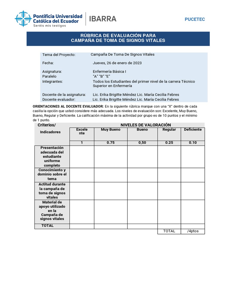 Rúbrica de Evaluación para Signos Vitales | PDF