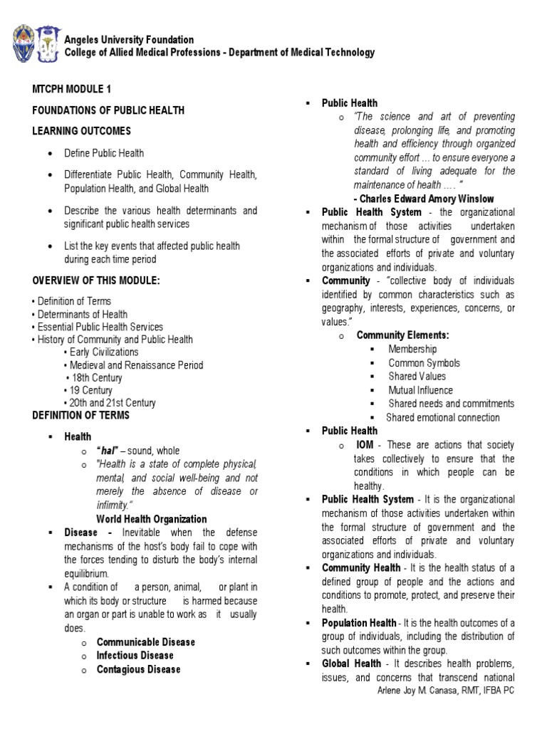 MTCPH Module 1 Handout | PDF | Public Health | Medicine