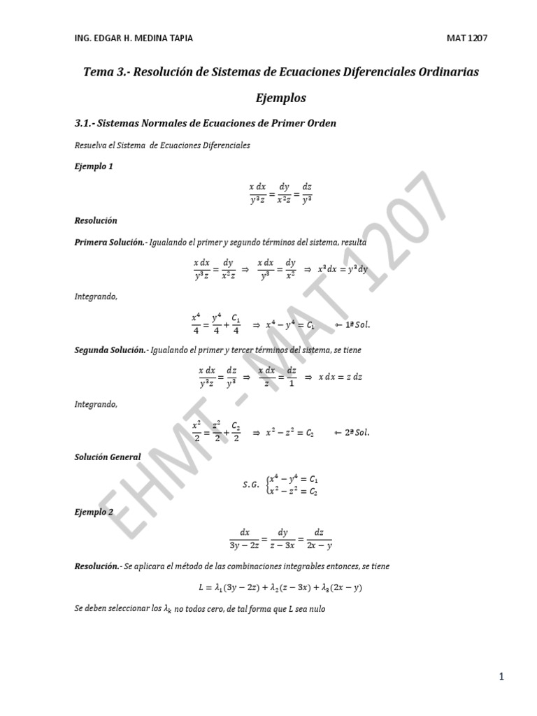 Mat 1207ae Tema - 3e | PDF | Ecuaciones | Ecuaciones diferenciales
