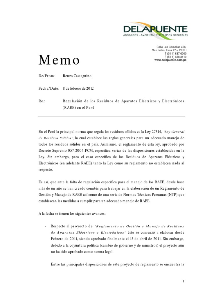 Memo - RAEE - Residuos Eléctricos y Electrónicos | PDF