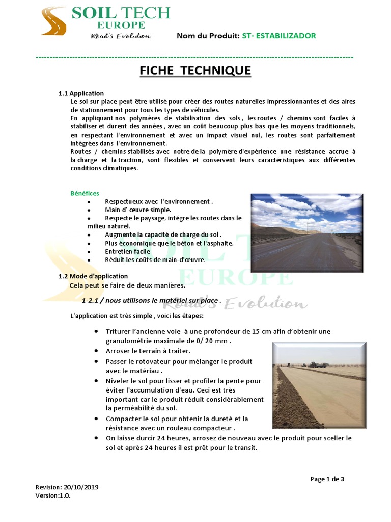 Fiche Technique ST Estabilizador | PDF | Matériaux