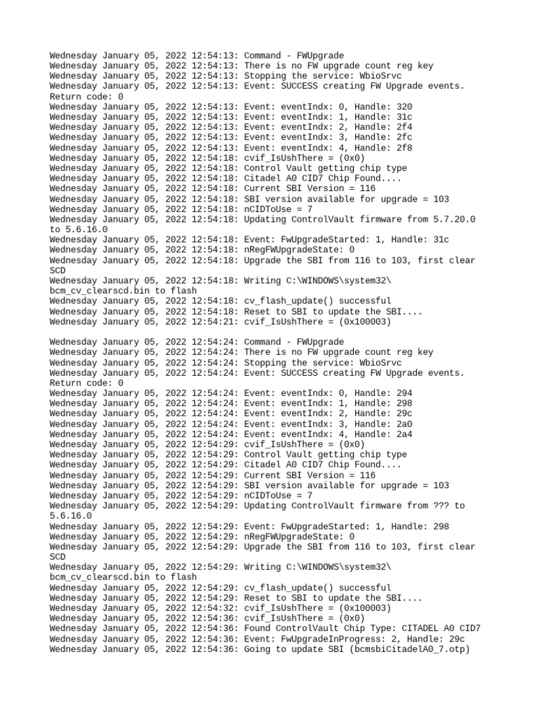 Control Vault firmware upgrade logs documenting process | PDF | Computer File | Windows Registry