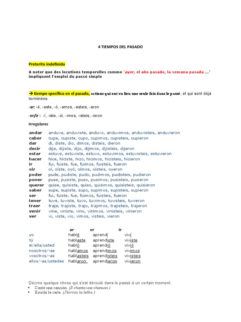 4 Tiempos Del Pasado | PDF | Estudios de idiomas extranjeros | Arte