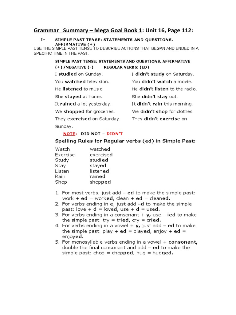 Mega Goal 1-Grammar-Unit 16 | PDF | Language Arts & Discipline | Foreign Language Studies