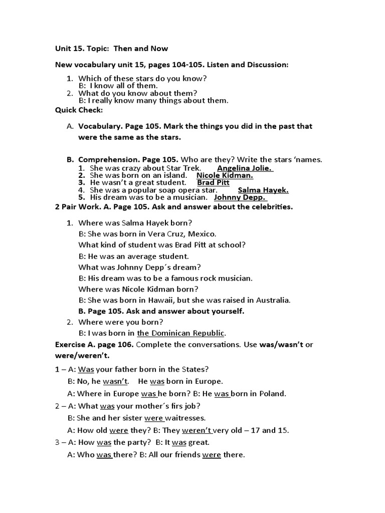 Mega Goal 1-Unit 15-Exercises | PDF