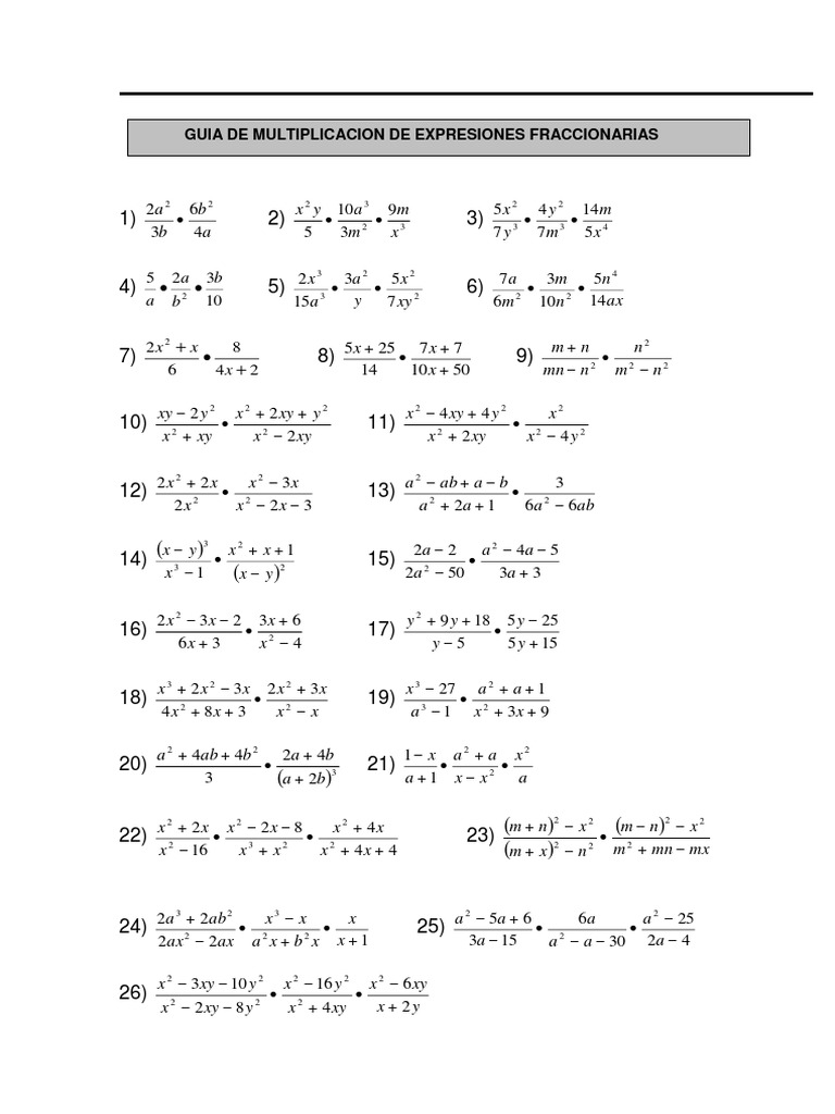 Multiplicación Fracciones Algebraicas | PDF | Multiplicación