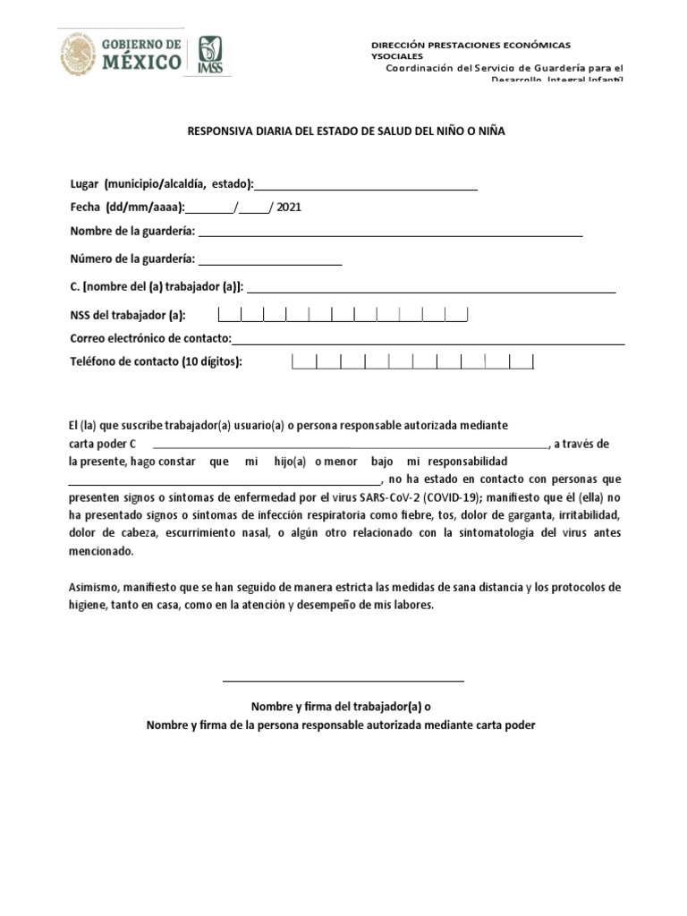 Responsiva Diaria Del Estado de Salud Del Niño o Niña | PDF