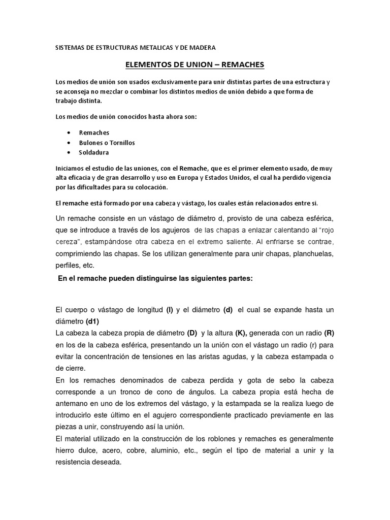 Elementos de Union - Remaches | PDF | Remache | Estrés (Mecánica)