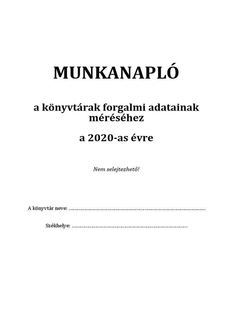 Munkanapló 2020. Évre NYILVÁNOS KÖNYVTÁRAK | PDF