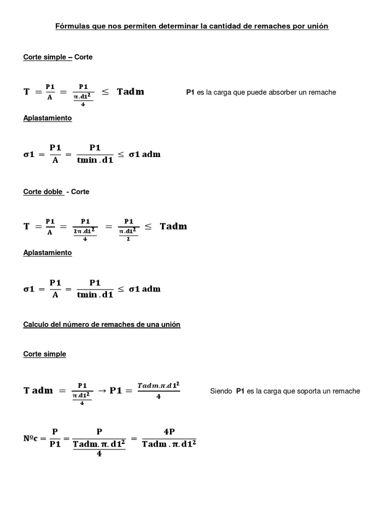 Cálculo de Remaches en Uniones | PDF | Remache | Ingeniería mecánica