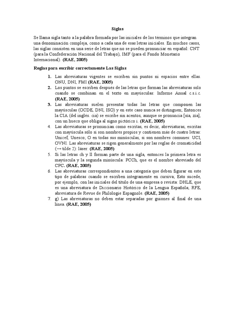 Reglas de Escritura de Las Siglas | PDF