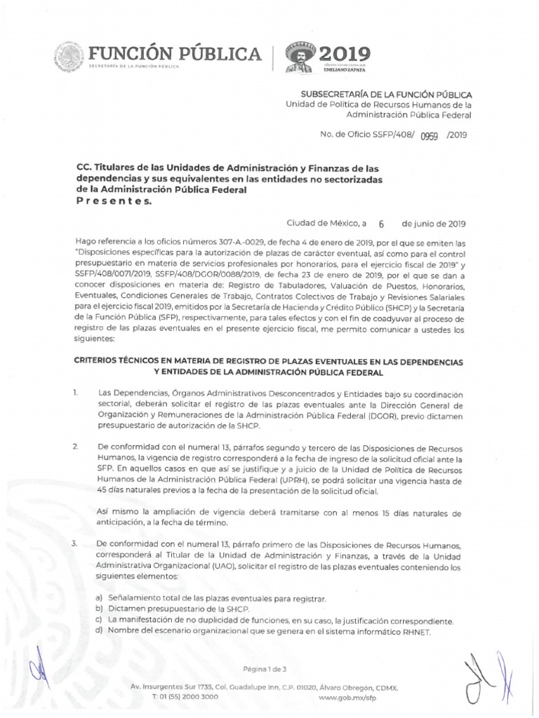 Oficio SSFP 408 0959 2019 | PDF