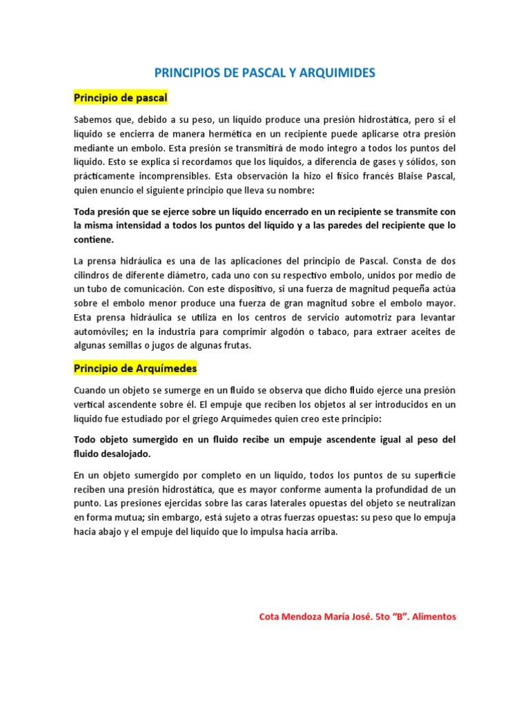 Principios de Pascal y Arquímedes Explicados | PDF