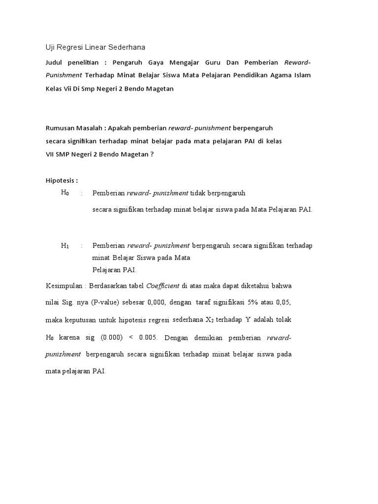 Uji Regresi Linear Sederhana | PDF