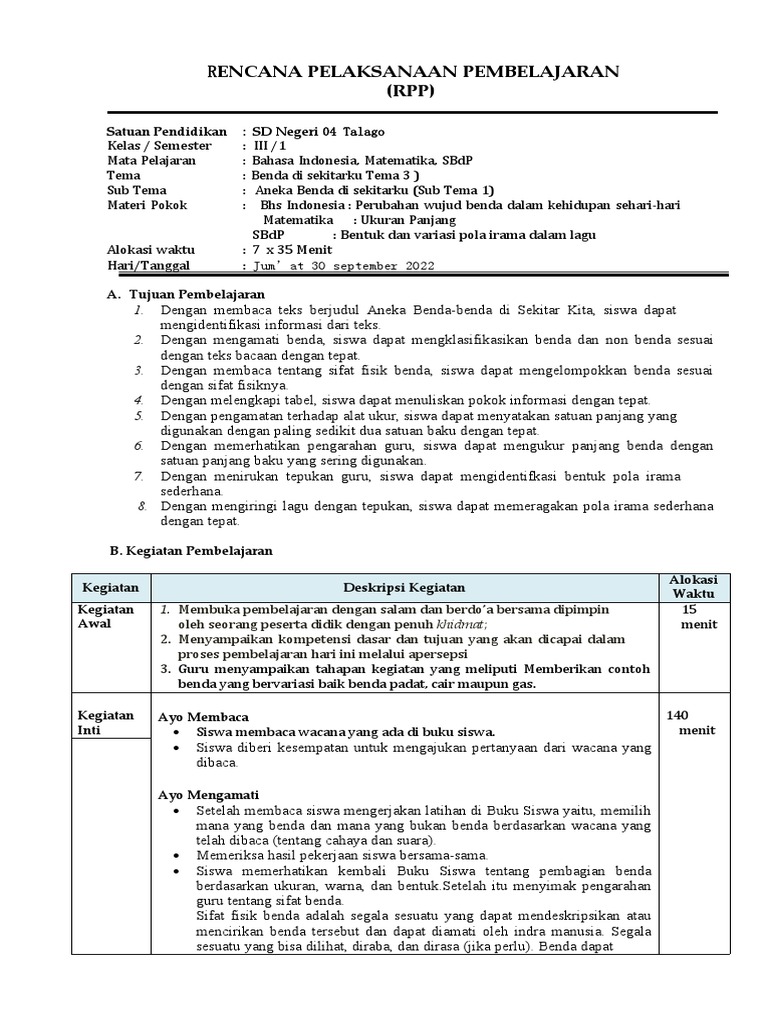 RPP Kelas 3 Tema 3 | PDF | Karier & Perkembangan