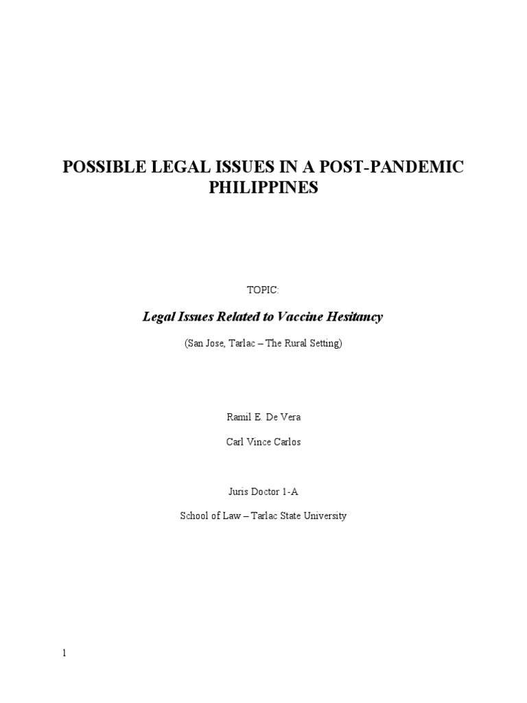 Thesis - Legal Research - Possible Legal Issues in A Post-Pandemic ...