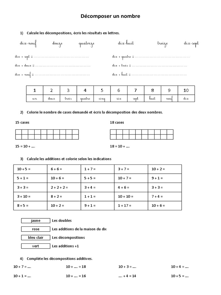 Décomposition D'un Nombre Inférieur À 20 | PDF